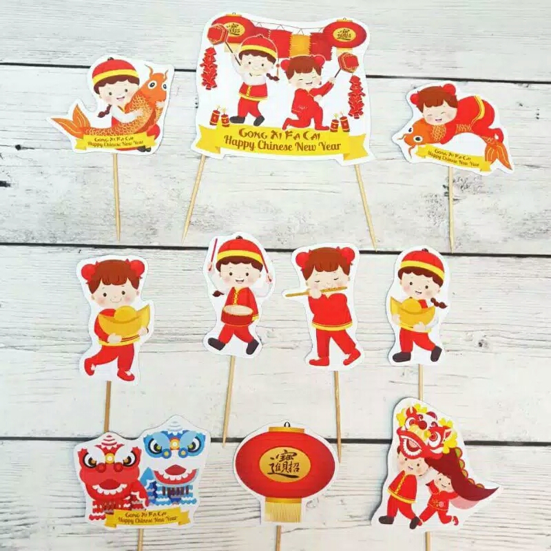 A set of cake toppers for Chinese New Year theme cake decorations ...