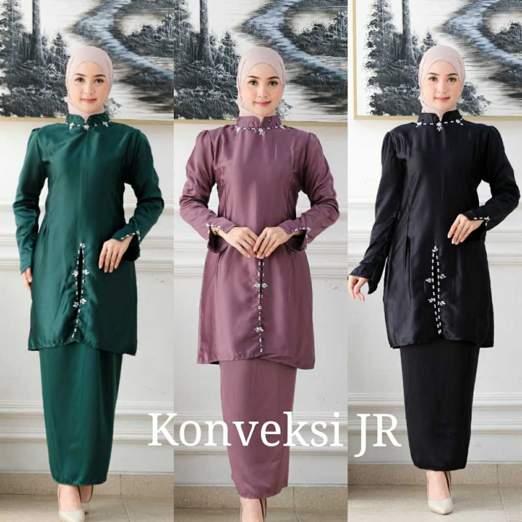 Nurhalizah Satin Velvet Malay Baju Kurung Set - Modern Kebaya Suit ...