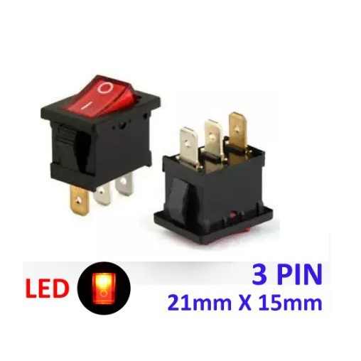 MERAH Small switch Power switch red light 3pin on Off mini switch 3 ...