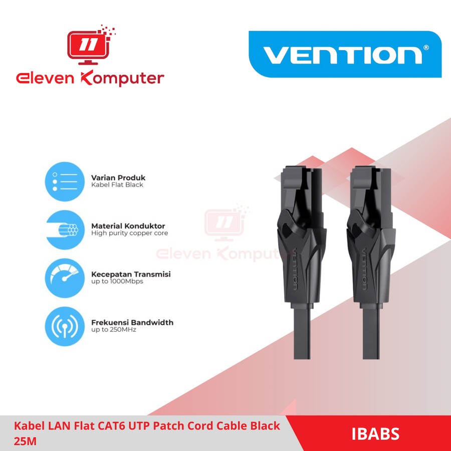 Vention Ethernet Cable CAT 6 Gigabit And IBA Flat Black, 25m | Shopee ...