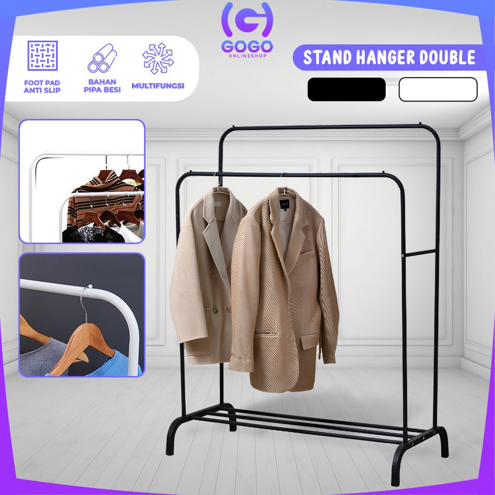 GANTUNGAN GOGO-C981 Double Stand Hanger Multi-Purpose Iron Clothes ...