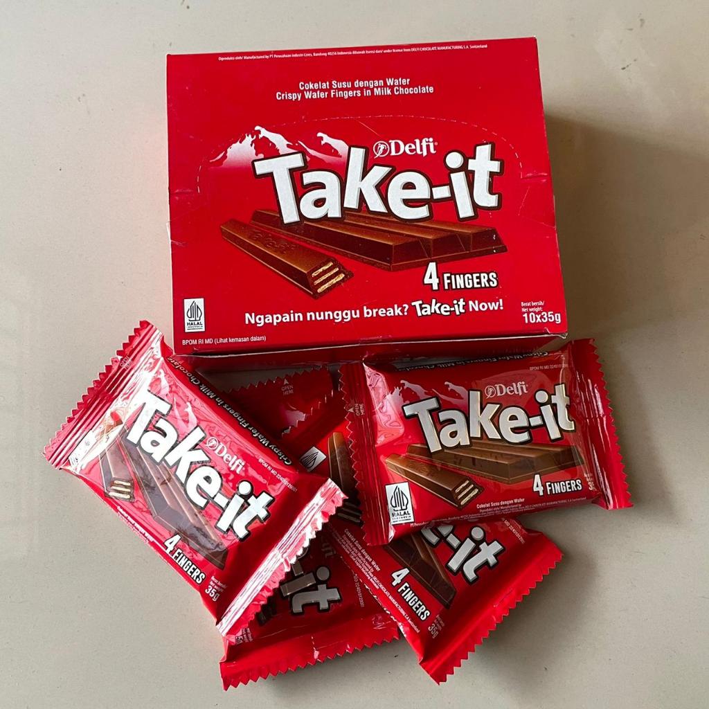 DELFI TAKE IT 4 FINGERS MILK 35 GRAM 1 BOX CONTAINS 10 | CHOCOLATE WAFER | Shopee Philippines