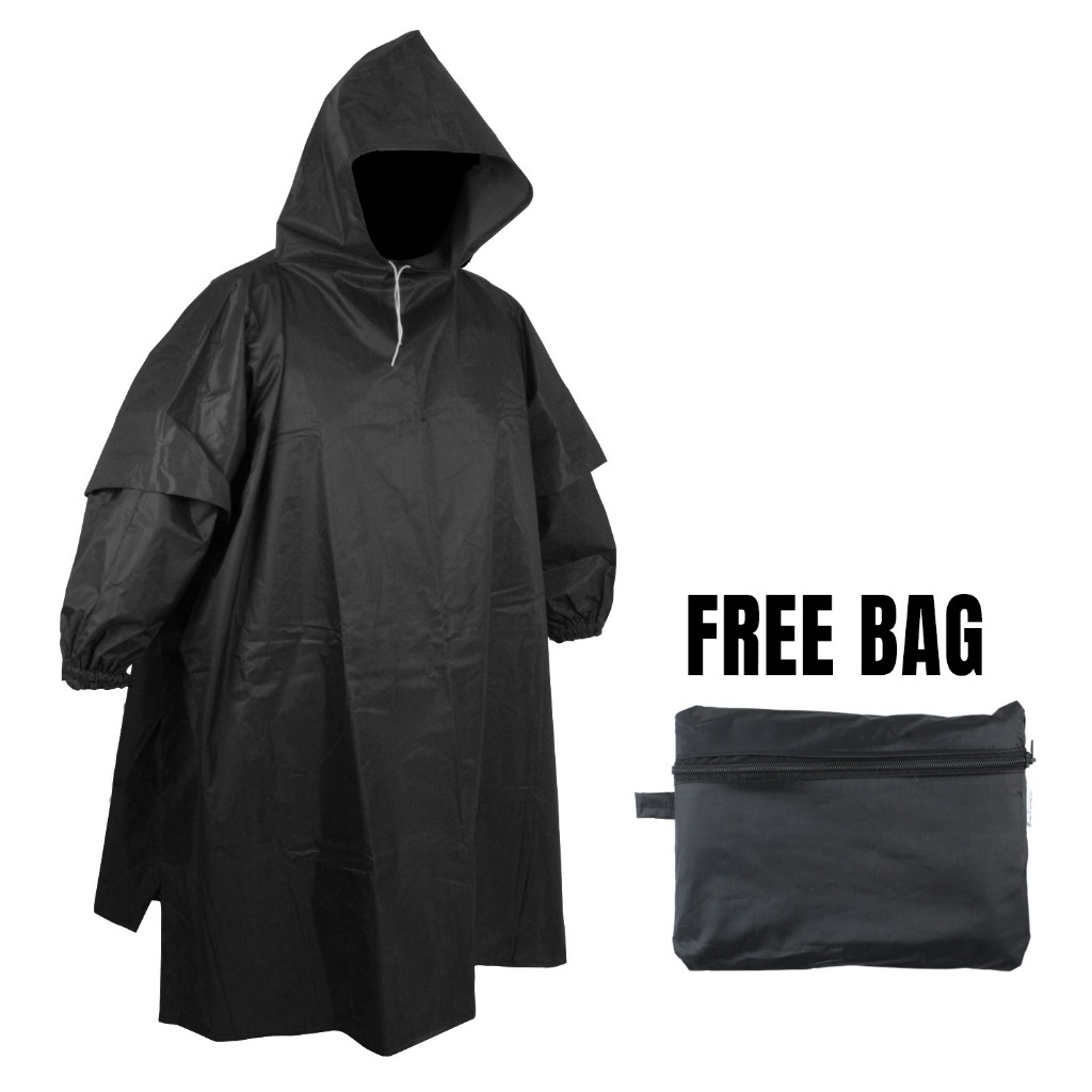 Suksestech Poncho Bat Raincoat With JUMBO Sleeves Thick Plain Pattern ...