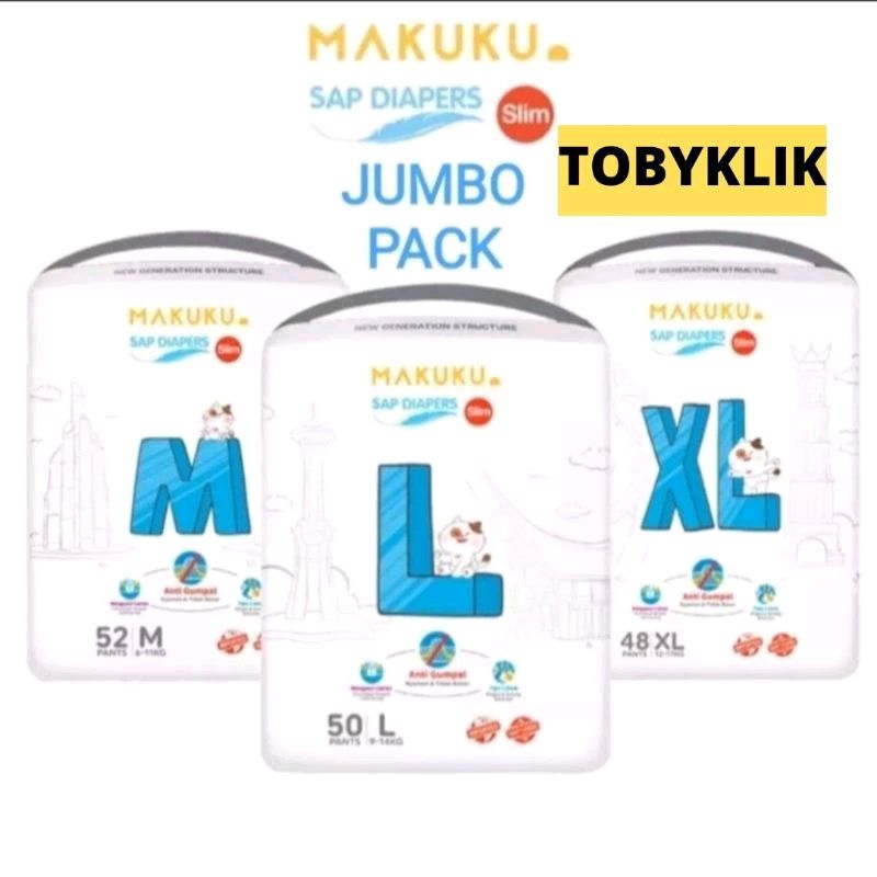 !! PACKAGE CONTENTS 2 PACKS!! Makuku SAP Diapers Slim JUMBO pack Pants ...