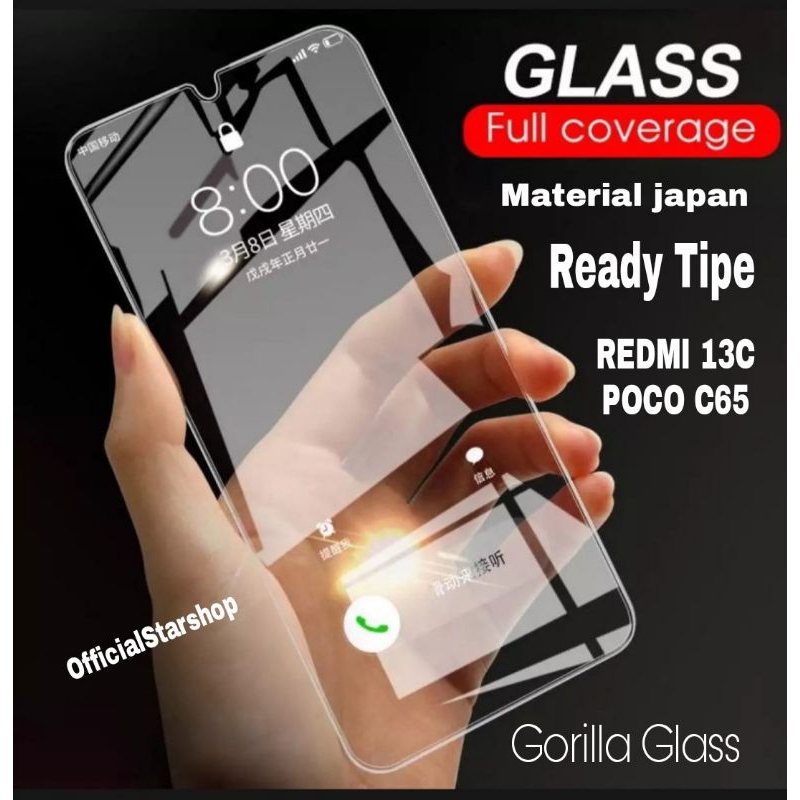 Tempered Glass Xiaomi Redmi 13c & Poco C65 Screen Protector Gorilla Glass Full Screen Redmi 13c ...