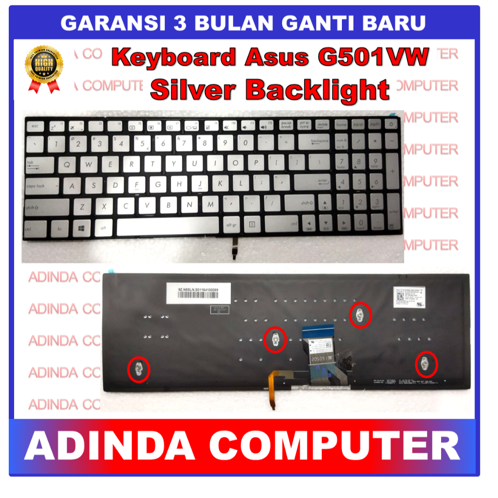 Asus ROG G501 G501J G501JW G501V G501VW Silver Backlight Backlite ...