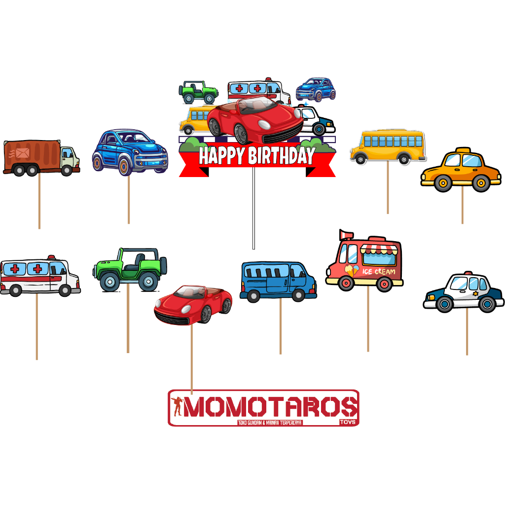 Cartoon Car Car cake Topper contains 11 pcs | Shopee Philippines