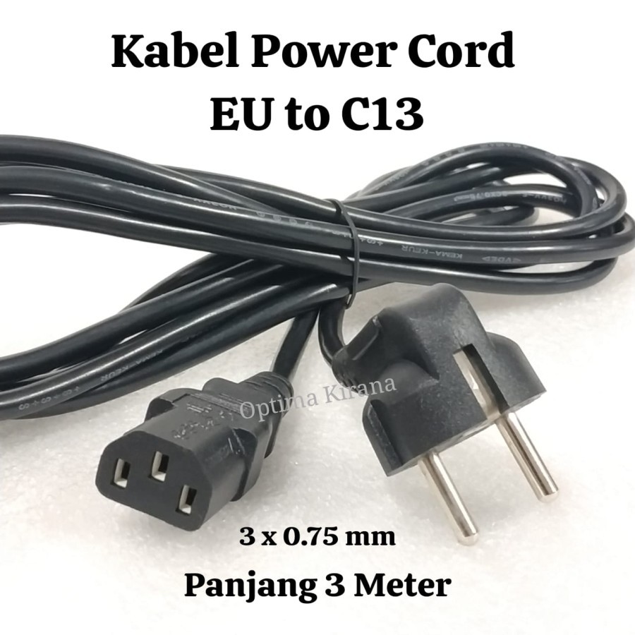 3 Meter EU C13 Power Supply Cable Computer Kema-Keur 3M CPU 3x0.75mm ...