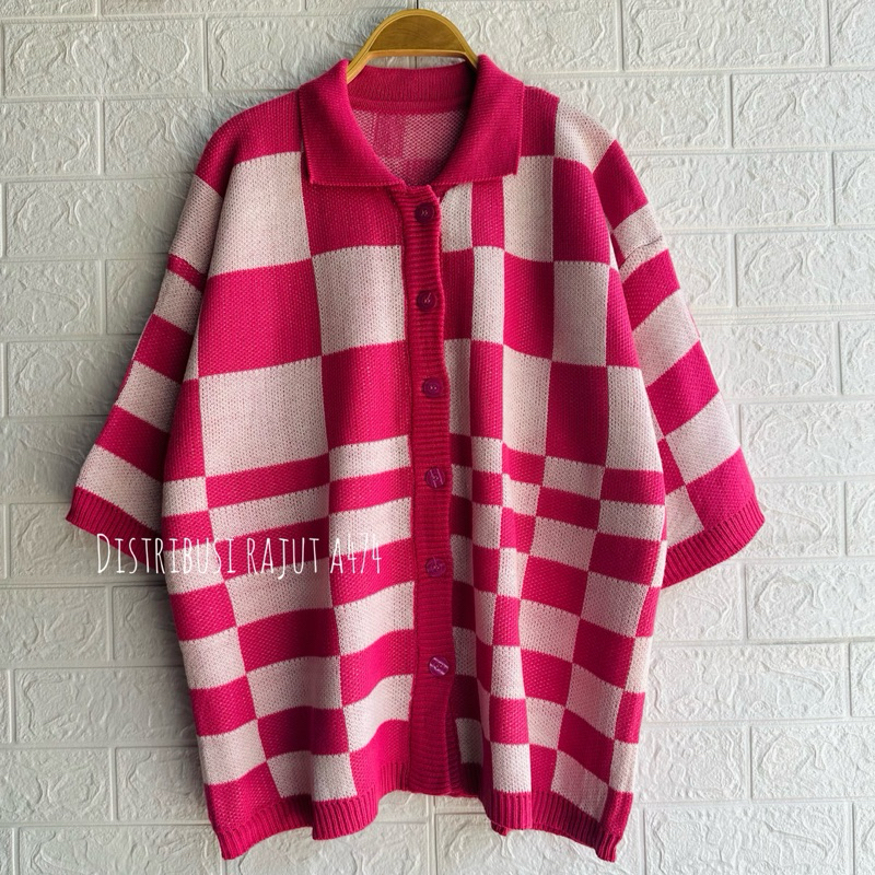 Knitwear OUTFIT FUJI CARDIGAN KNIT OVERSIZE CHECK MOTIF | Shopee ...