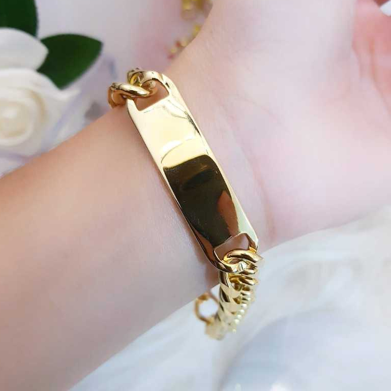 Durable Anti-Rust Titanium Gold Chain Flat Bracelet Rt1402a | Shopee ...