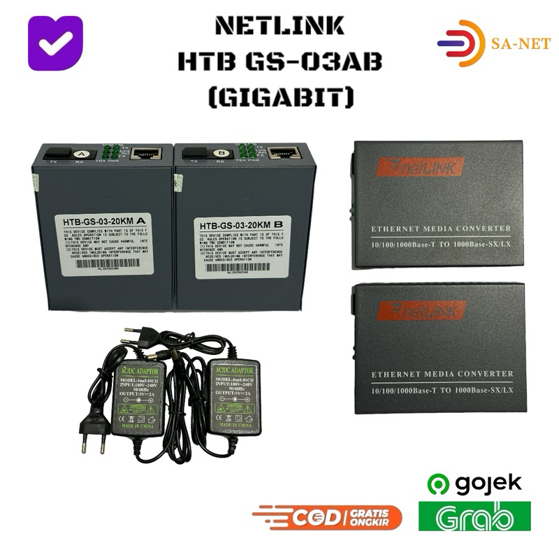 Netlink HTB GS 03 (A+B) GIGABIT A Pair Of FIBER OPTIC MEDIA CONVERTER HTB-GS-03-AB 10/100 ...