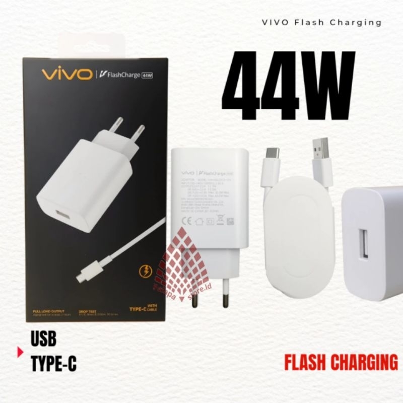 Original VIVO 44W CASAN CHARGER TYPE C FLASH CHARGER V21 V23 V25 Y35 Y36 X70 T1 PRO 5G ORIGINAL ...