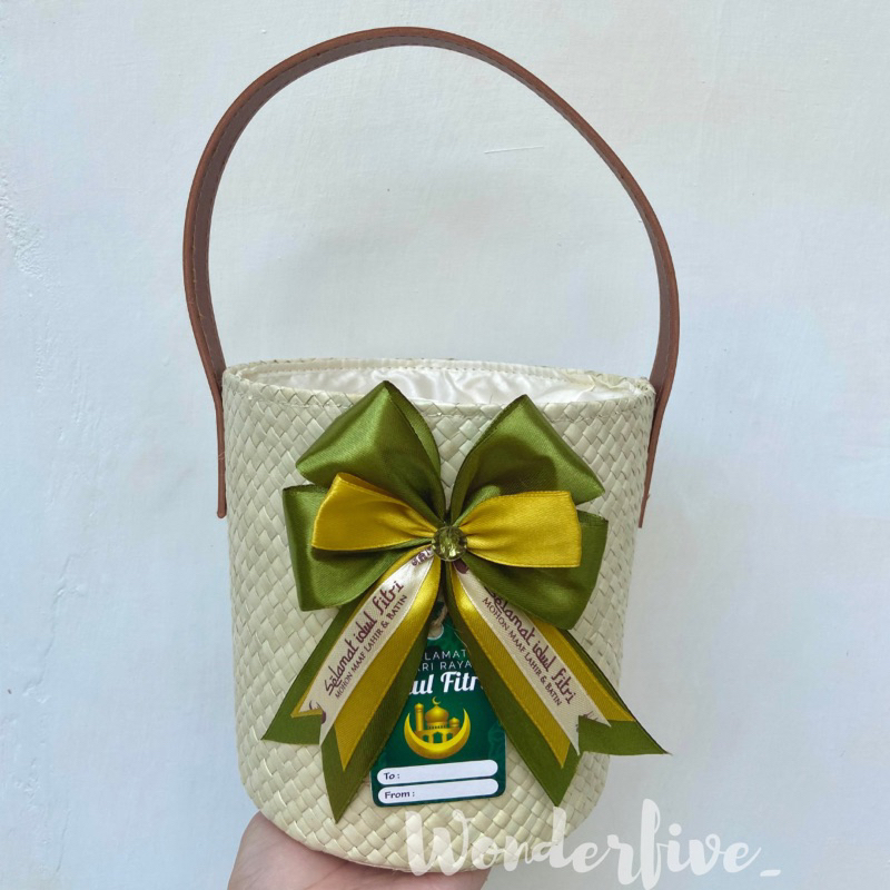 Ready Leather Pandan Woven Bucket Hampers Parcel Basket Bag | Shopee ...