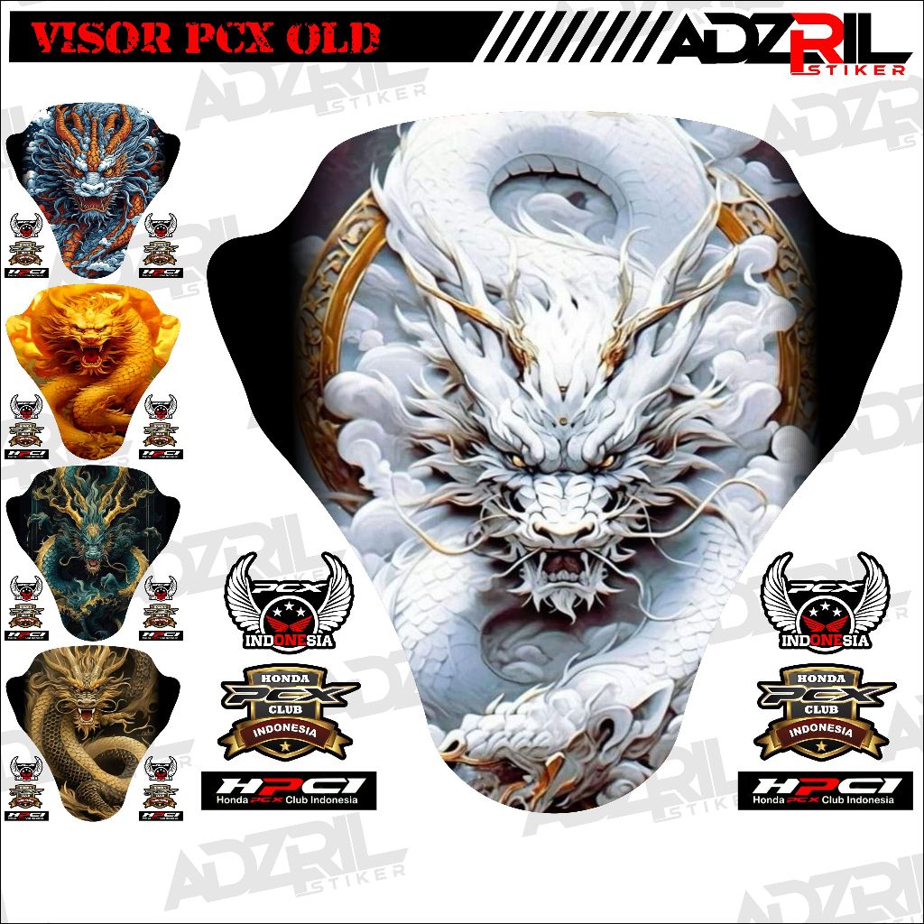HIJAU PUTIH Honda PCX 150 OLD Winshield visor sticker WHITE DRAGON ...