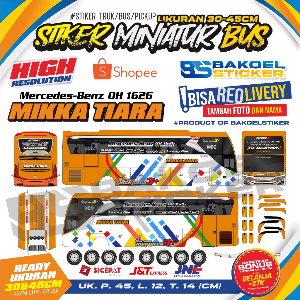 CIREBON JETBUS 3+ BUS MINIATURE STICKERS SIZE 30-45CM | Shopee Philippines