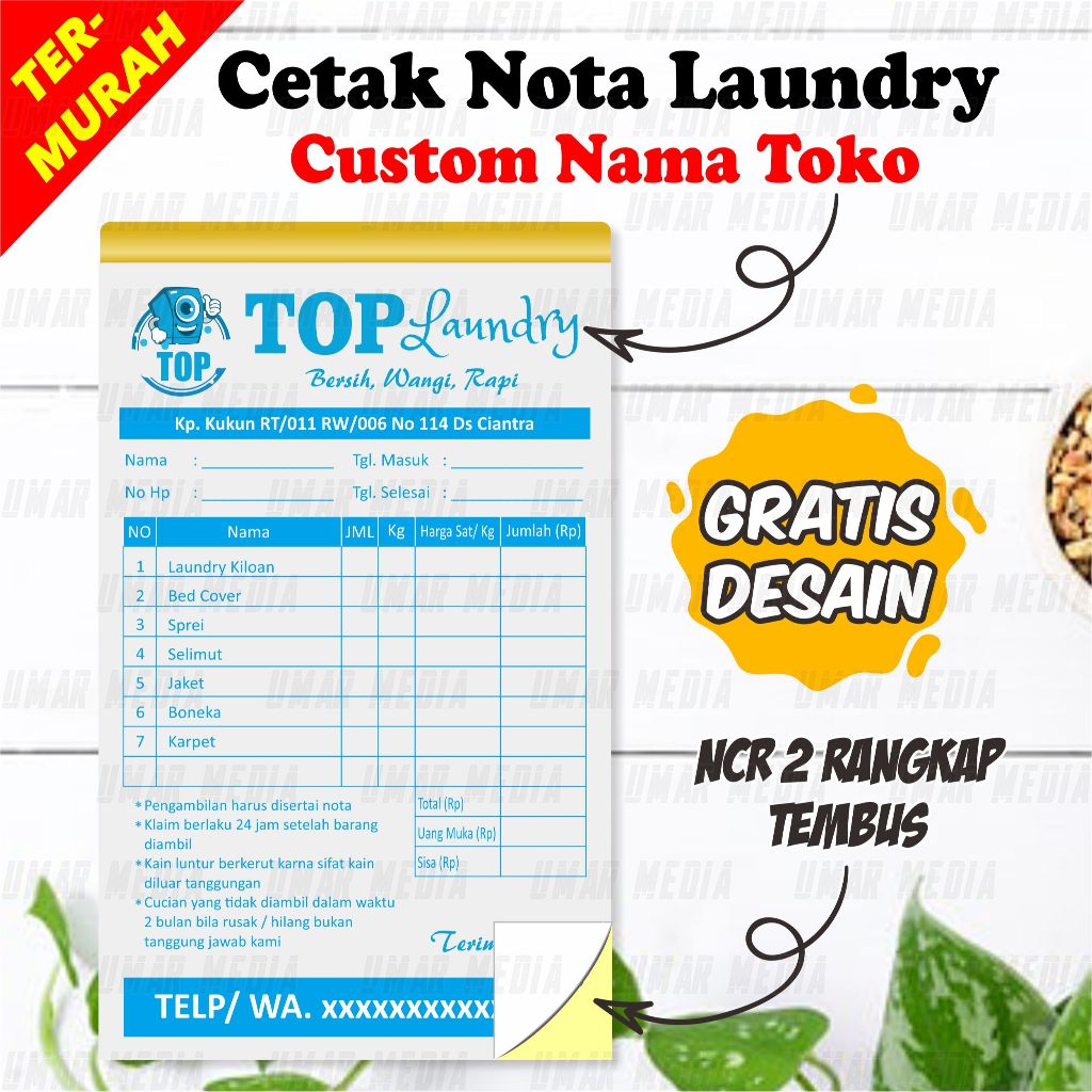 Print Receipt Notes 1 Ream Invoice LAUNDRY 2 Ply 1/4 FOLIO Custom ...