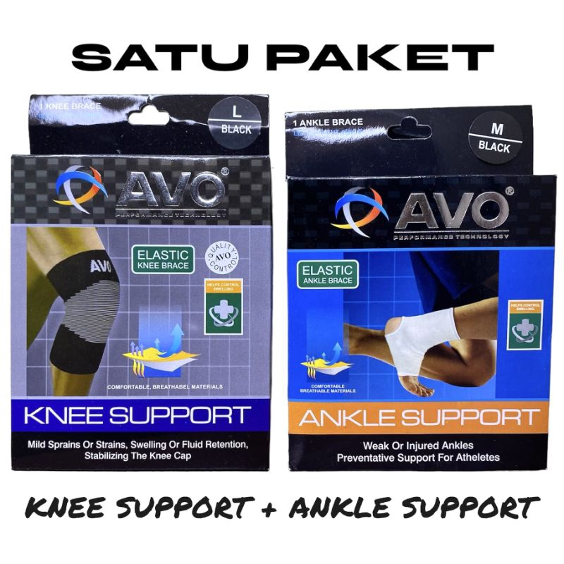 Knee Support Package Knee Pad + Ankle Support AVO ORIGINAL AVO Sports Ankle Protector | Shopee ...
