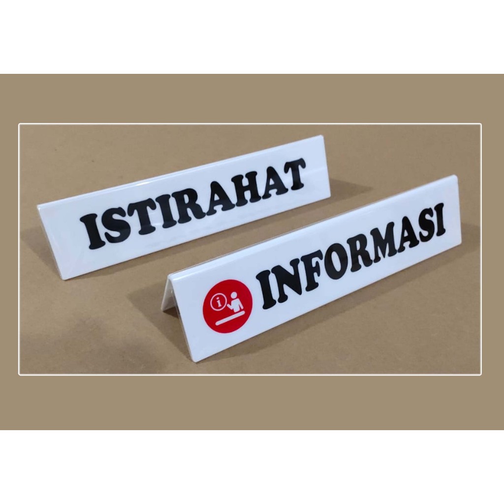 Acrylic name plate / table label - Information & Rest 6x26cm (back and ...