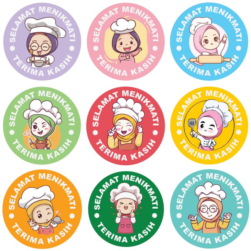 (100 pcs) Thank You Stickers Enjoy 2.5 cm, Round Food Cake Catering ...