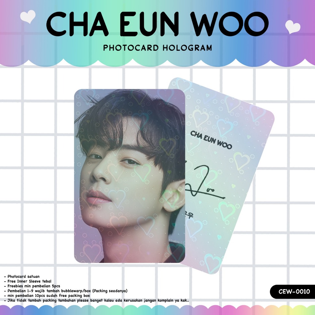 Latest CUTE GLOSSY CHA EUNWOO HOLOGRAM PHOTOCARD FRONT BACK | Shopee ...