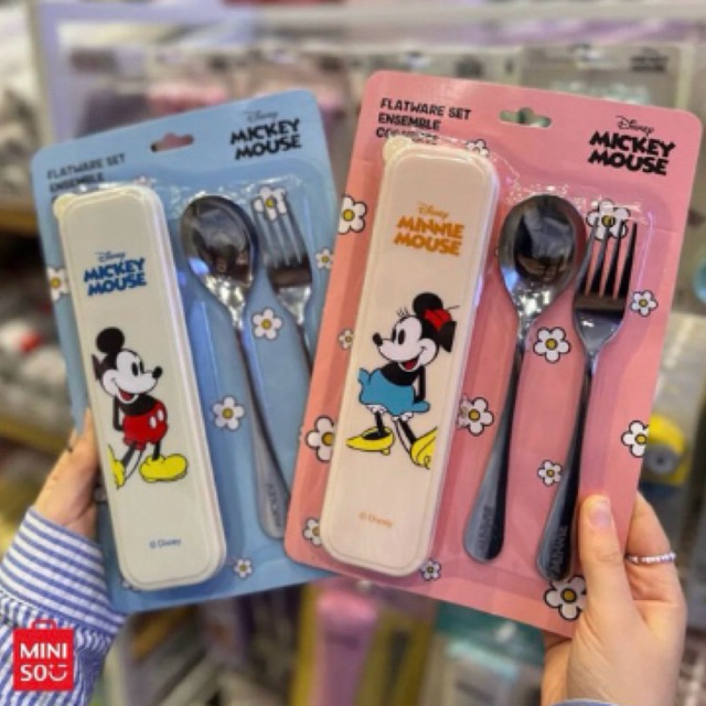 Miniso x Disney mickey minnie mouse flatware set / spoon and fork set ...
