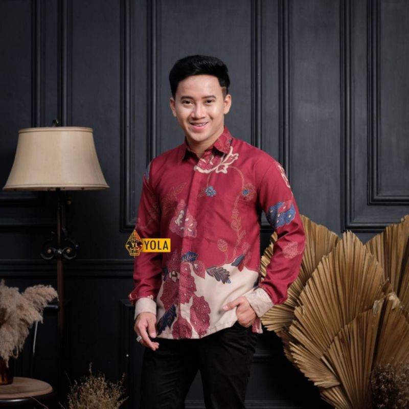 MERAH KEMEJA Sogogenes BATIK Polymicro BATIK Long Sleeve Shirt Red Code ...
