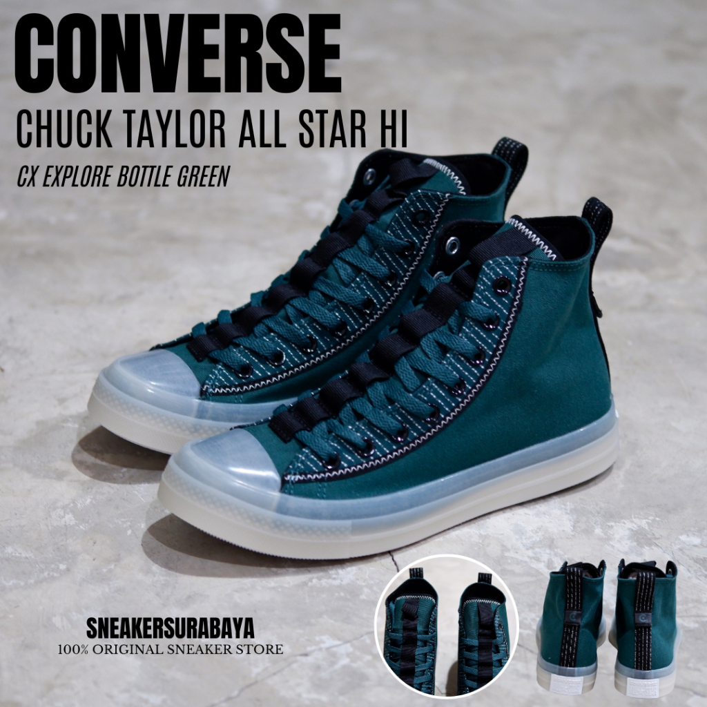 Converse CHUCK TAYLOR ALL STAR HI CX EXPLORE BOTTLE GREEN | Shopee ...