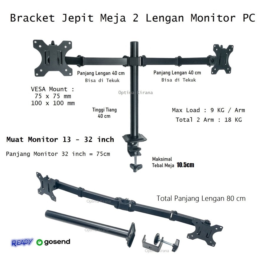 Pc Monitor Bracket Stand Stand Clamp On The Table Dual 2 Arm Arm Full ...