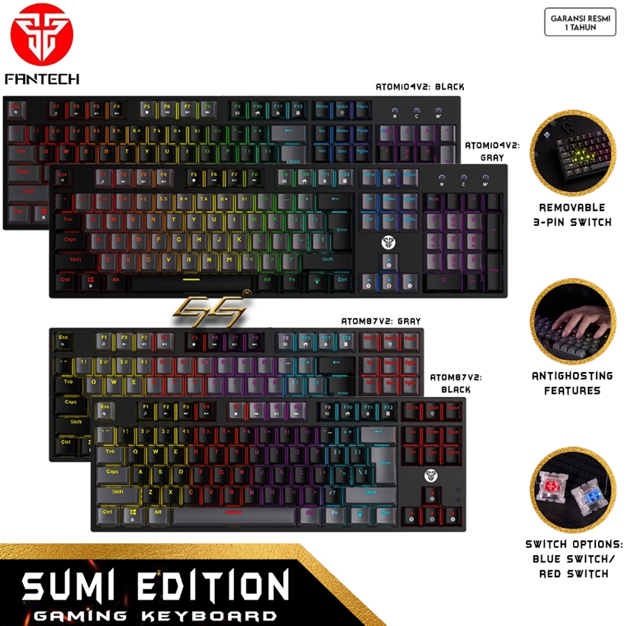 FANTECH ATOM MK876 MK886 ATOM87 ATOM104 Sumi Edition MK886V2 MK876V2 Keyboard Gaming Mechanical ...