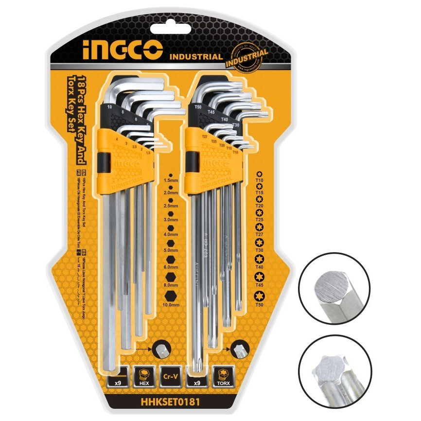 HHKSET0181LONG L-WRENCH SET COMBINATION REGULAR, STAR 18 Pcs INGCO ...