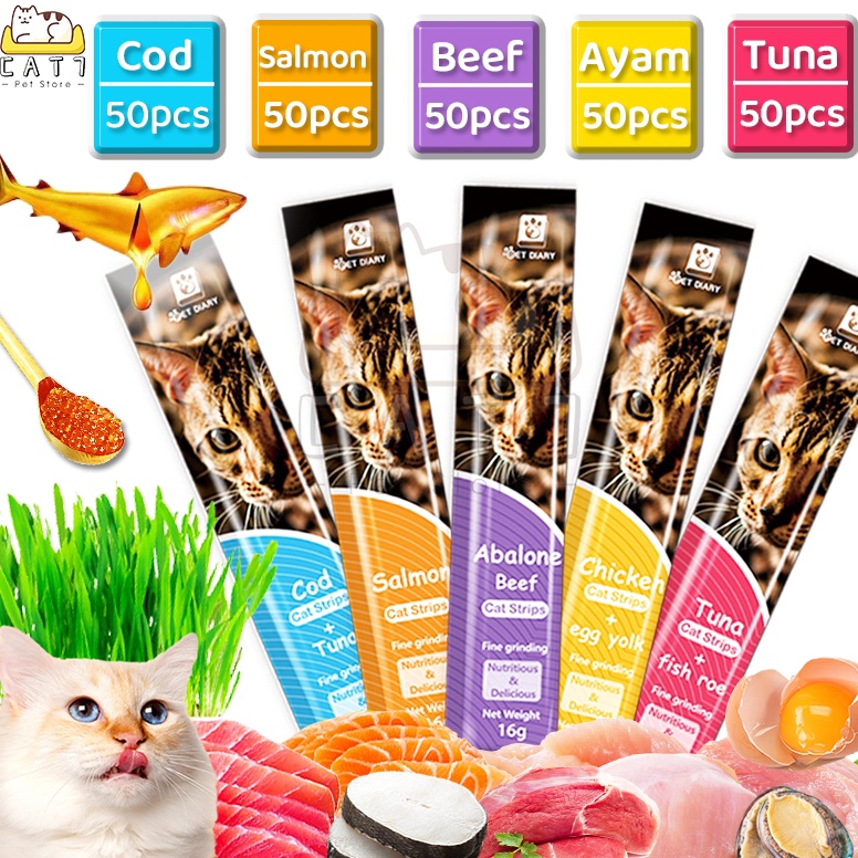 Pet Diary 5PCS Cat Snack Wet Cat Food Cat Snack 16grStrip Cat Strip ...