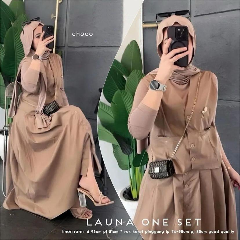 Launa Set Fashion Flax Linen Material One Set 2 In 1 Top and Skirt ...