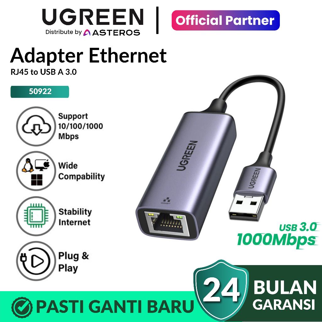 Ugreen USB A 3.0 Gigabit Ethernet Adapter USB to LAN 50922 | Shopee ...