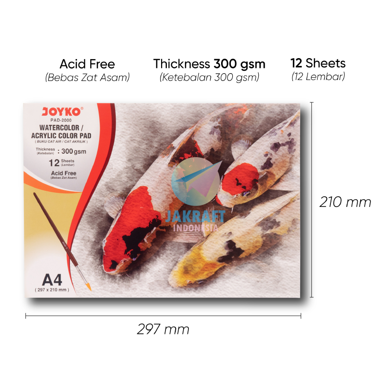 (12 Sheets) Painting Canvas Paper A4 JOYKO PAD-2000 Watercolor Acrylic ...