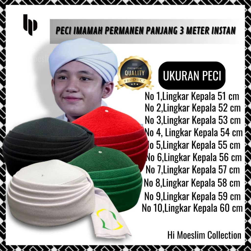 Permanent Imamah Cap Rida 3 Meters Long Imamah Ready to Wear Permanent ...