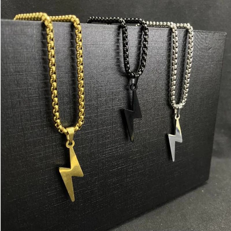 Titanium Necklace ROLO Lightning Pendant SILVER BLACK AND GOLD ...