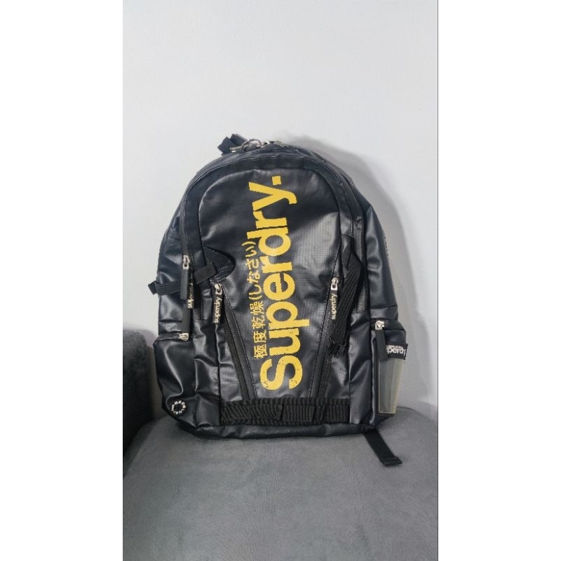 Superdry Black Backpack with Yellow Sup Logo | Shopee Philippines