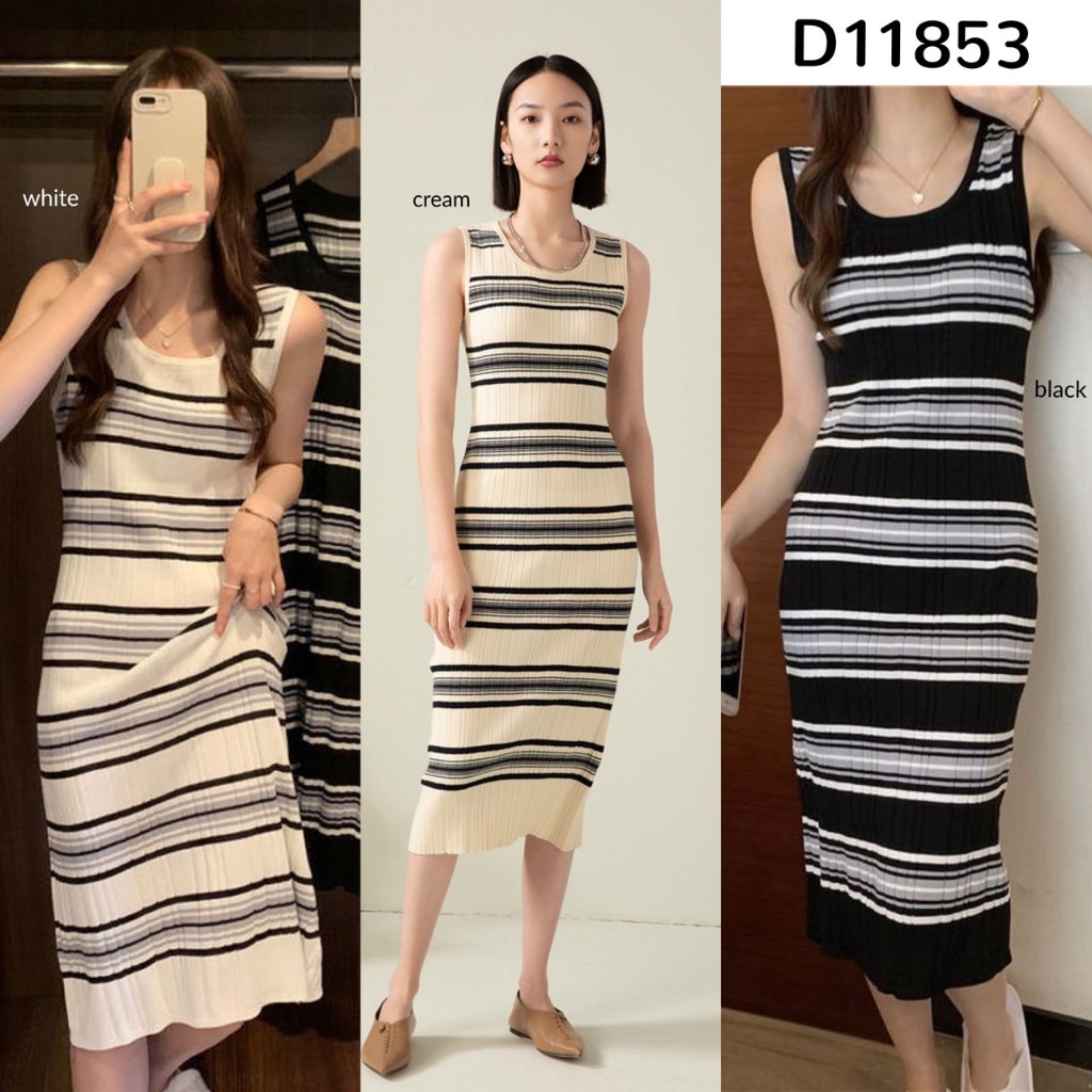 [FG] Stripe Ribs Sleeveless Knit Dress D11853 | Shopee Philippines
