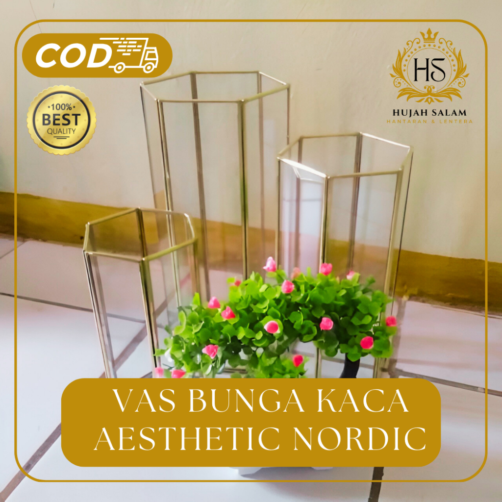 Decorative GLASS FLOWER VASE 1 SET (HIGH 20,25,30 CM, DM 11,12,13,14 CM ...