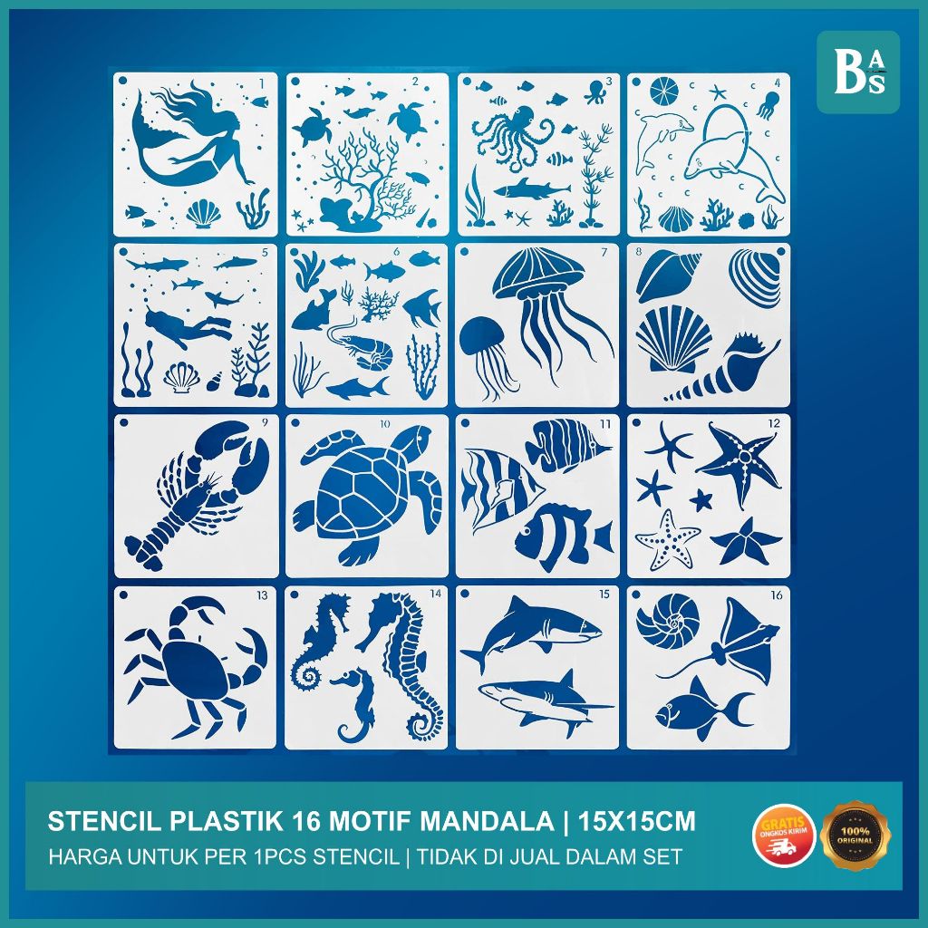 Sea Animals Motif Stencil Plastic 15x15cm - Price for 1pcs Stencils - Bali Art Supplies | Shopee ...
