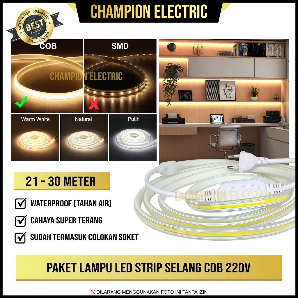 Package Of 21-30 Meters COB LED Strip Lights 220V Indoor Outdoor ...