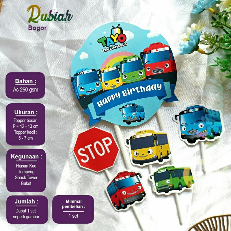 Cake Topper plus Bus 1 set Tayo's Birthday Tart cake Topper 2 | Shopee ...