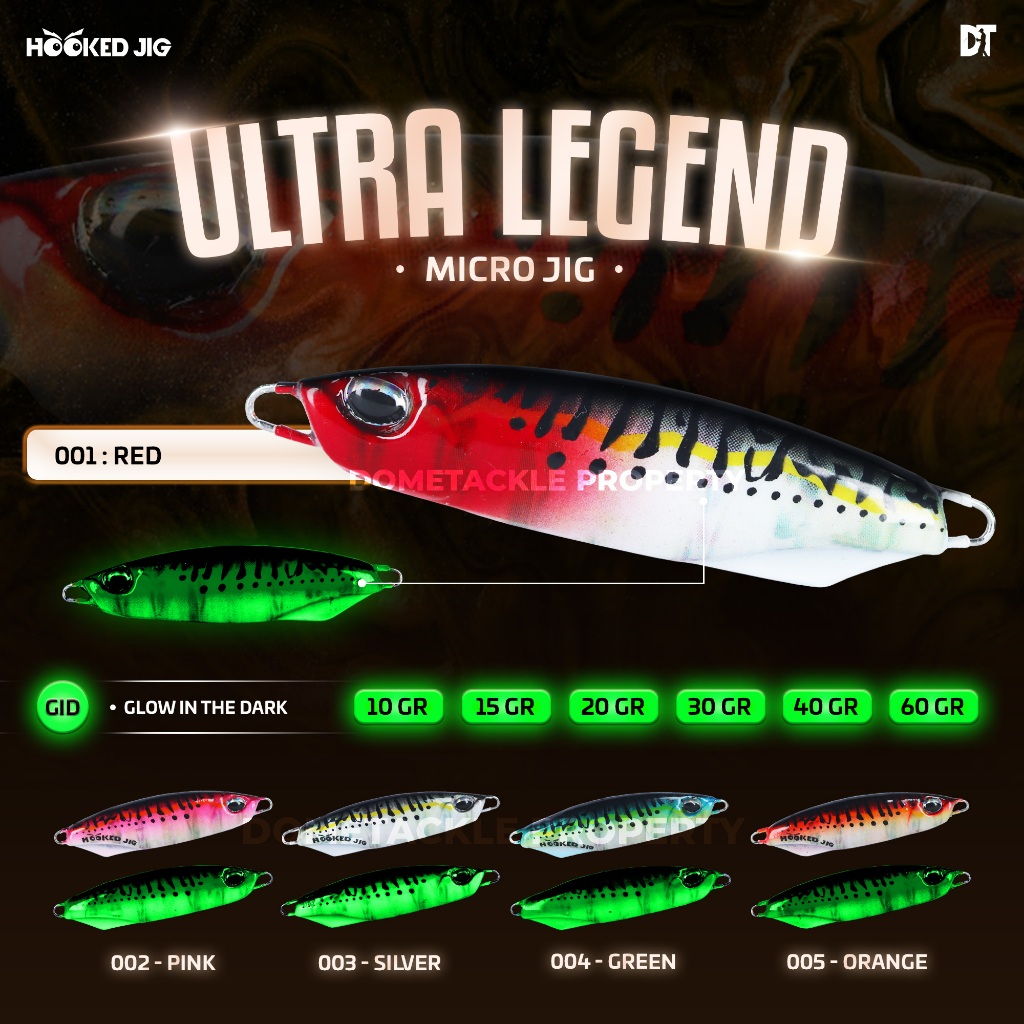 Premium Micro Jig Bait GID Glow in The Dark 10 15 20 30 40 60 gr Ultra Legend by Hooked Jig ...