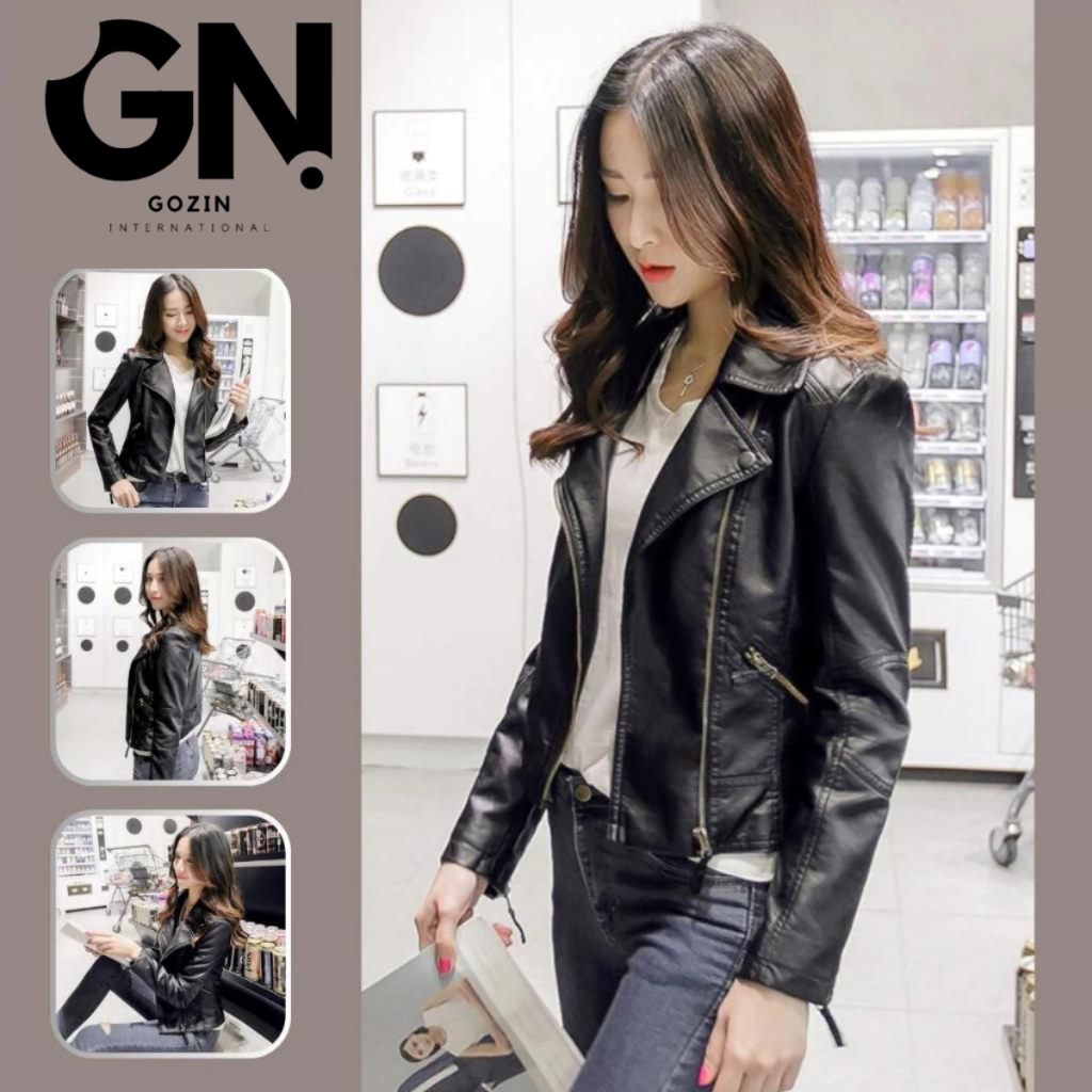 HITAM Cool shiny black leather jacket with gold zipper, new model ...