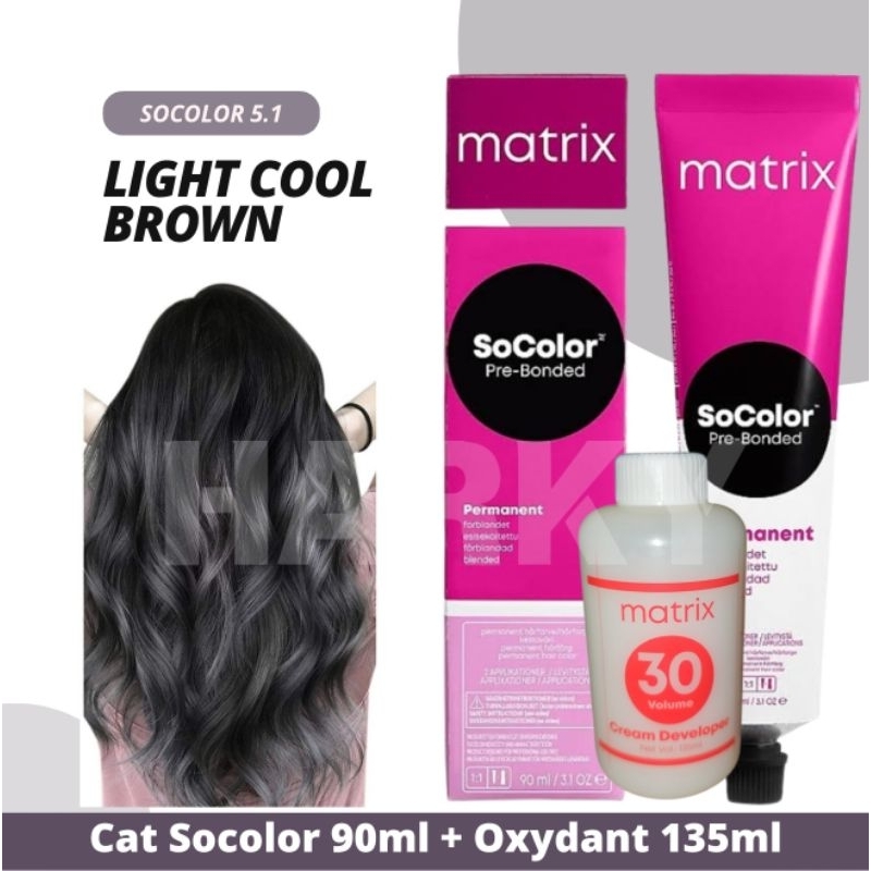 1 Package - socolor 5.1/ 5A Light Cool Brown matrix paint hair dye 90ml ...
