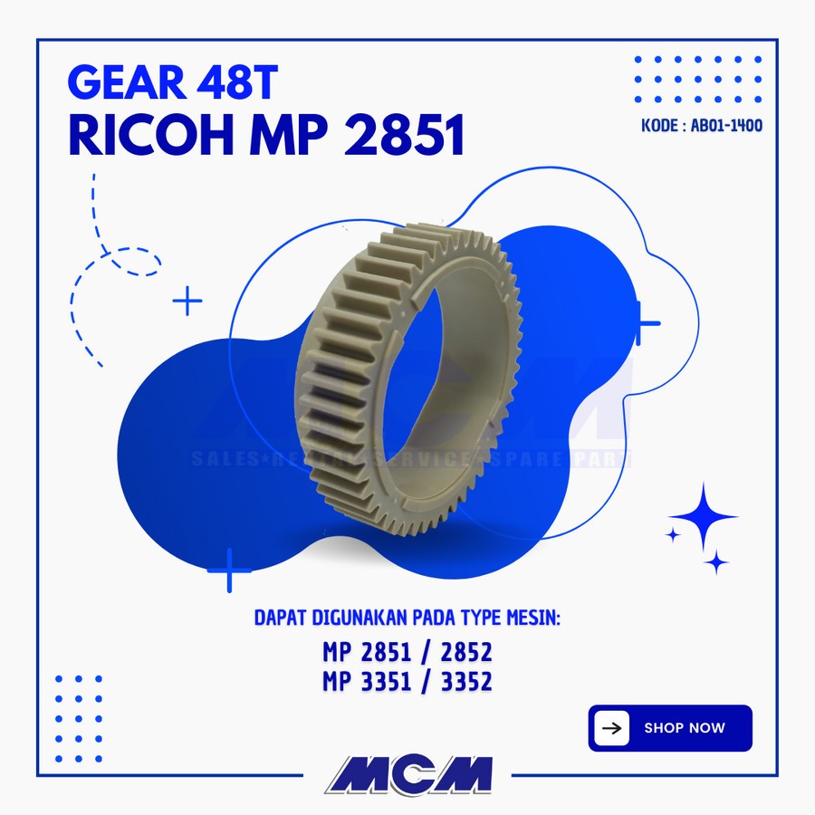 GEAR 48T UPPER - FUSING UNIT RICOH MP 2851 2852 3351 3352 (AB01-1400 ...