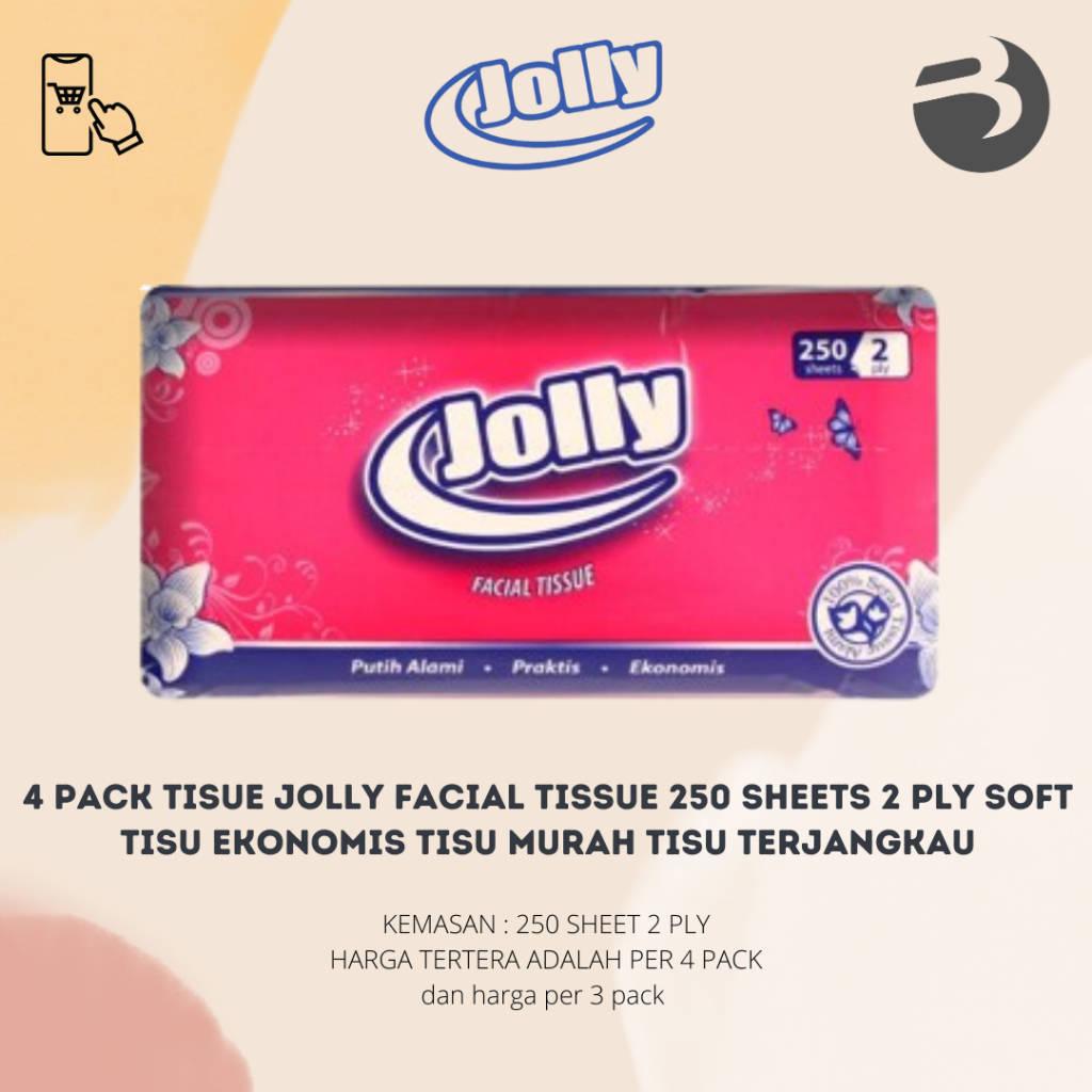 4 PACK TISSUE JOLLY FACIAL TISSUE 250 SHEETS 2 PLY SOFT TISSUE ECONOMIC ...