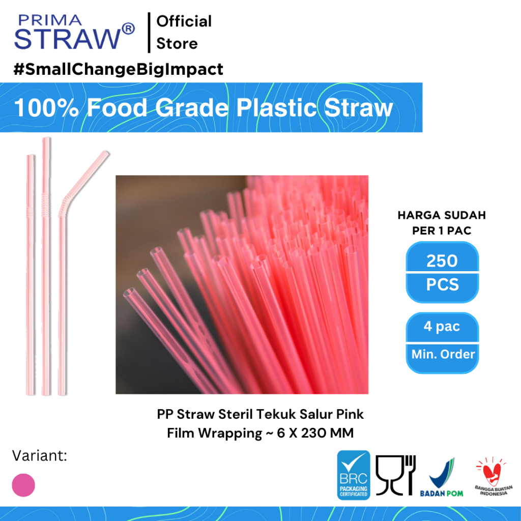 Pink Striped Transparent Flexible/Stick Straw 6 x 230 MM Sterile ...