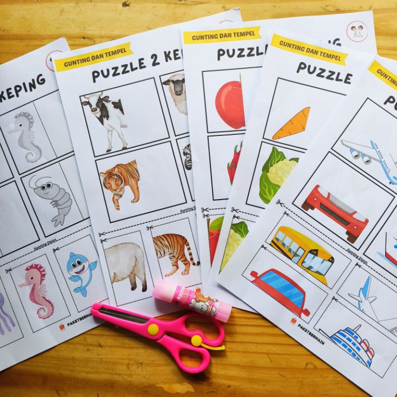 Puzzle 2 pieces (10 sheets), Cutting and Pasting activity Sheets 2 ...