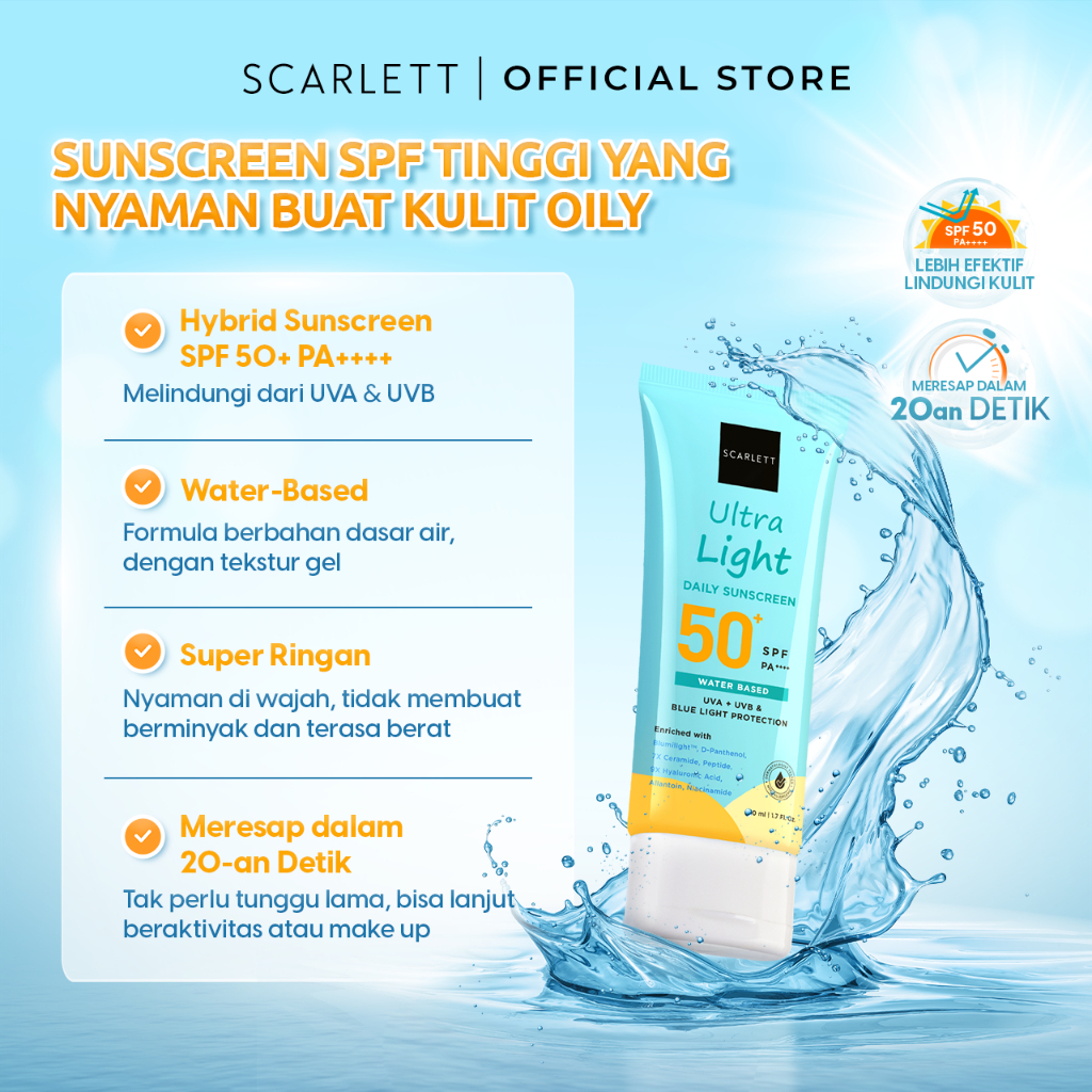 Scarlett Whitening Ultra Light Daily Sunscreen SPF 50+ PA++++ [Water ...